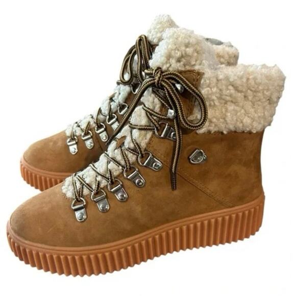 Lisa Vicky | Shoes | Lisa Vicky Tireless V Lace Up Suede Sherpa Booties ...